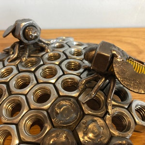 Bee Honeycomb Sculpture, Recycled Metal Art. Handmade Silver Art. Honey ...