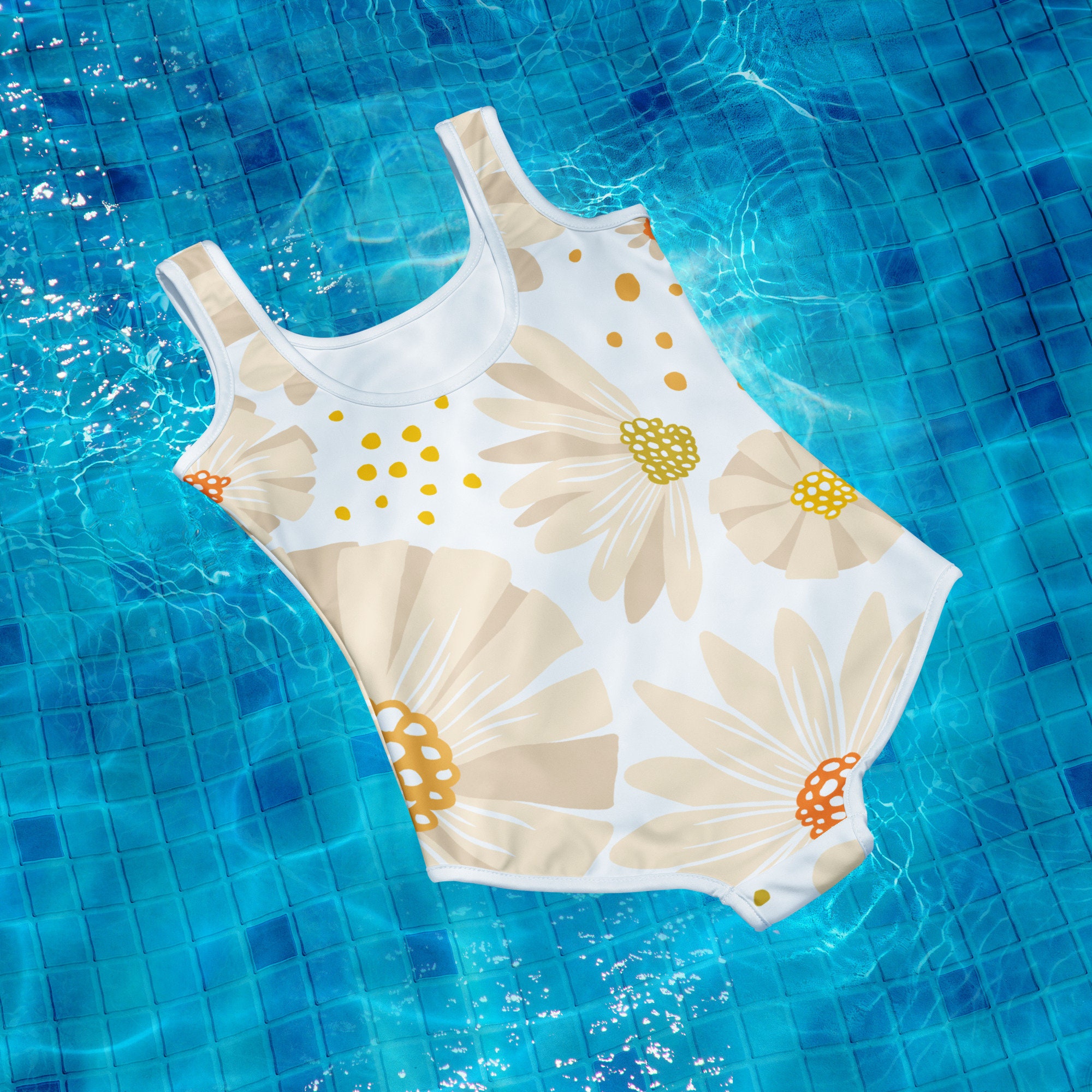 Floral Kids Swimsuit, Groovy Little Girls Swimwear, Daisy Floral ...