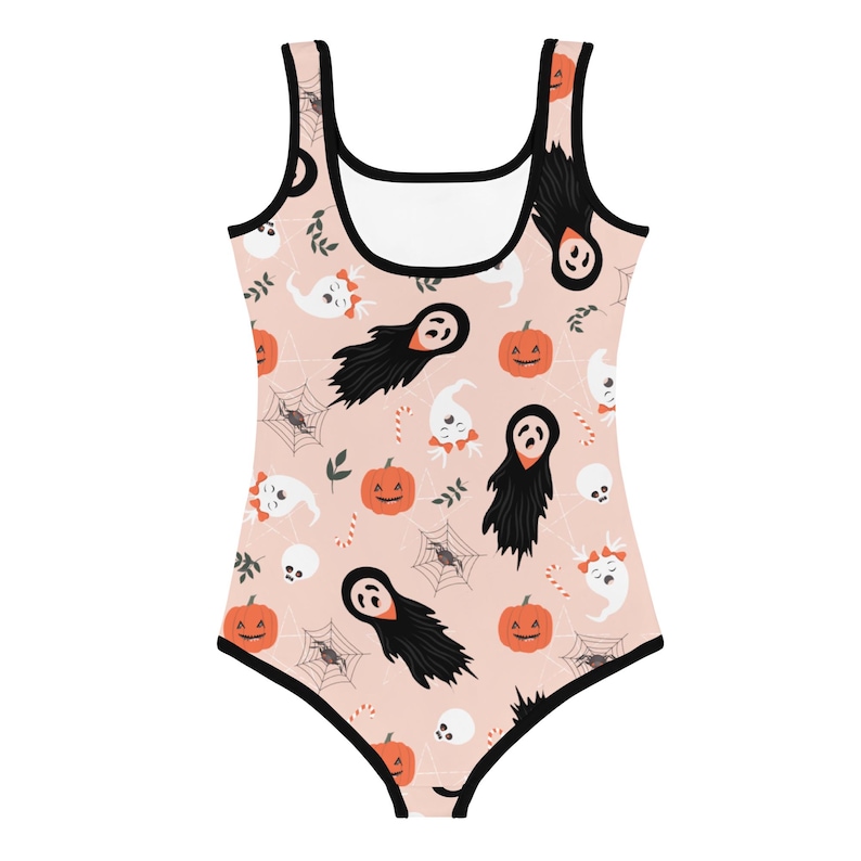 Girls Pink Halloween Aesthetic Swimsuit, Youth Swimwear. Big Kid and ...