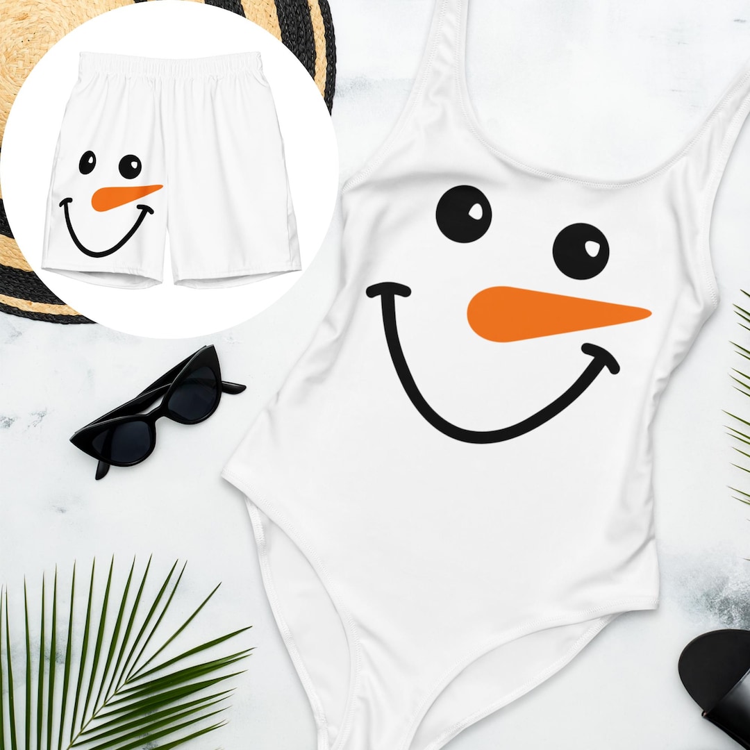 Women's One-piece Snowman Swimsuit, Ladies Christmas Swimwear, Matching ...