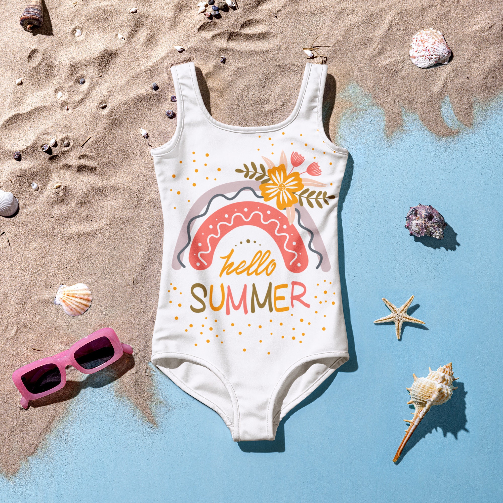 Girls Boho Rainbow Swimsuit, Little Girls Swimwear, Kids Birthday Party ...