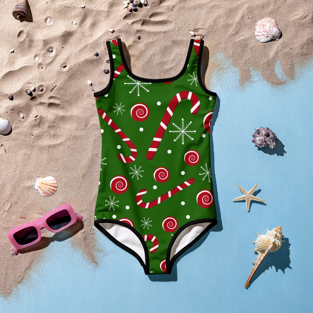 Christmas Girls Swimsuit: Candy Cane Holiday Toddler Bathing Suit - Etsy