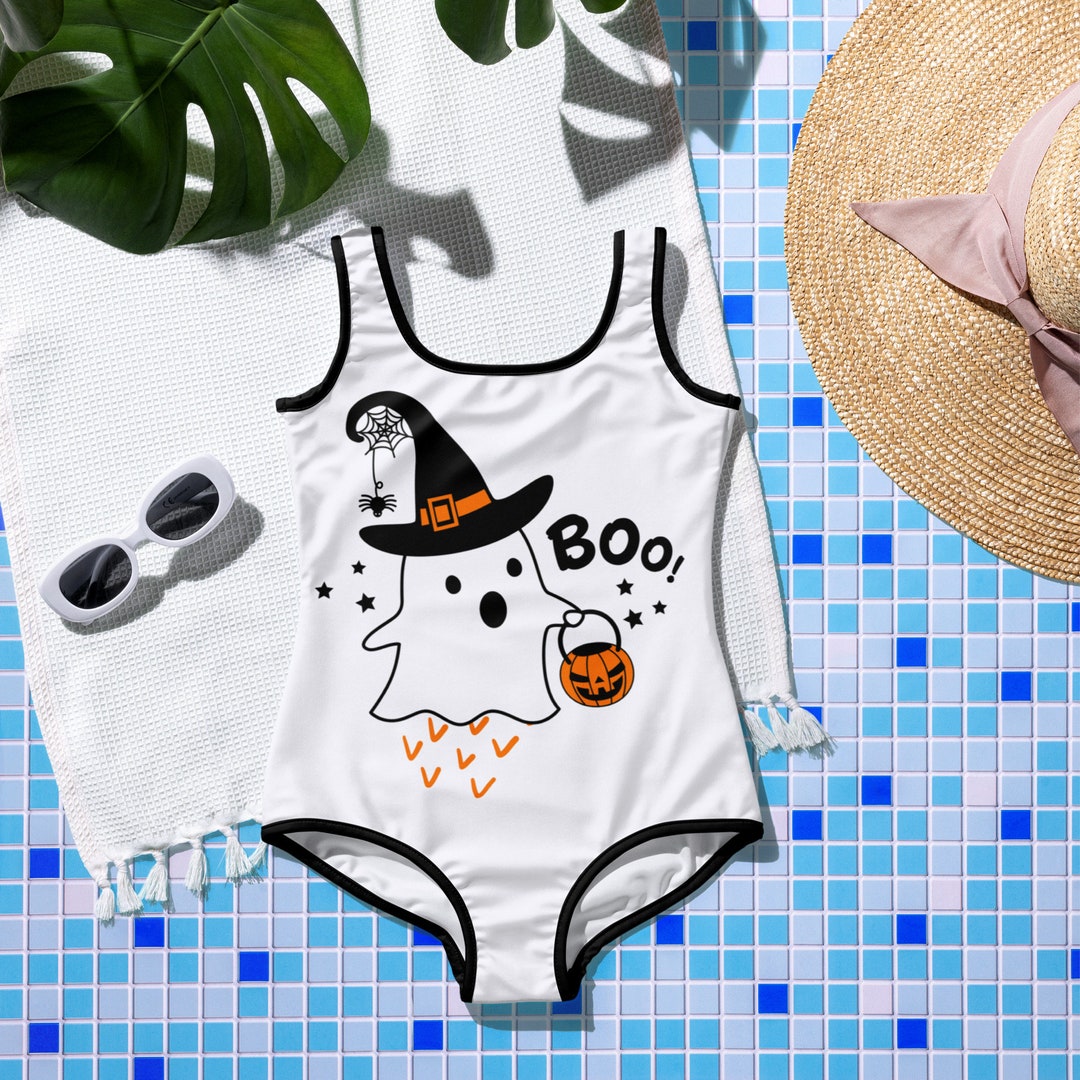 Halloween Girl Swimsuit, Kid Bathing Suit Pumpkins Bats and Ghosts ...