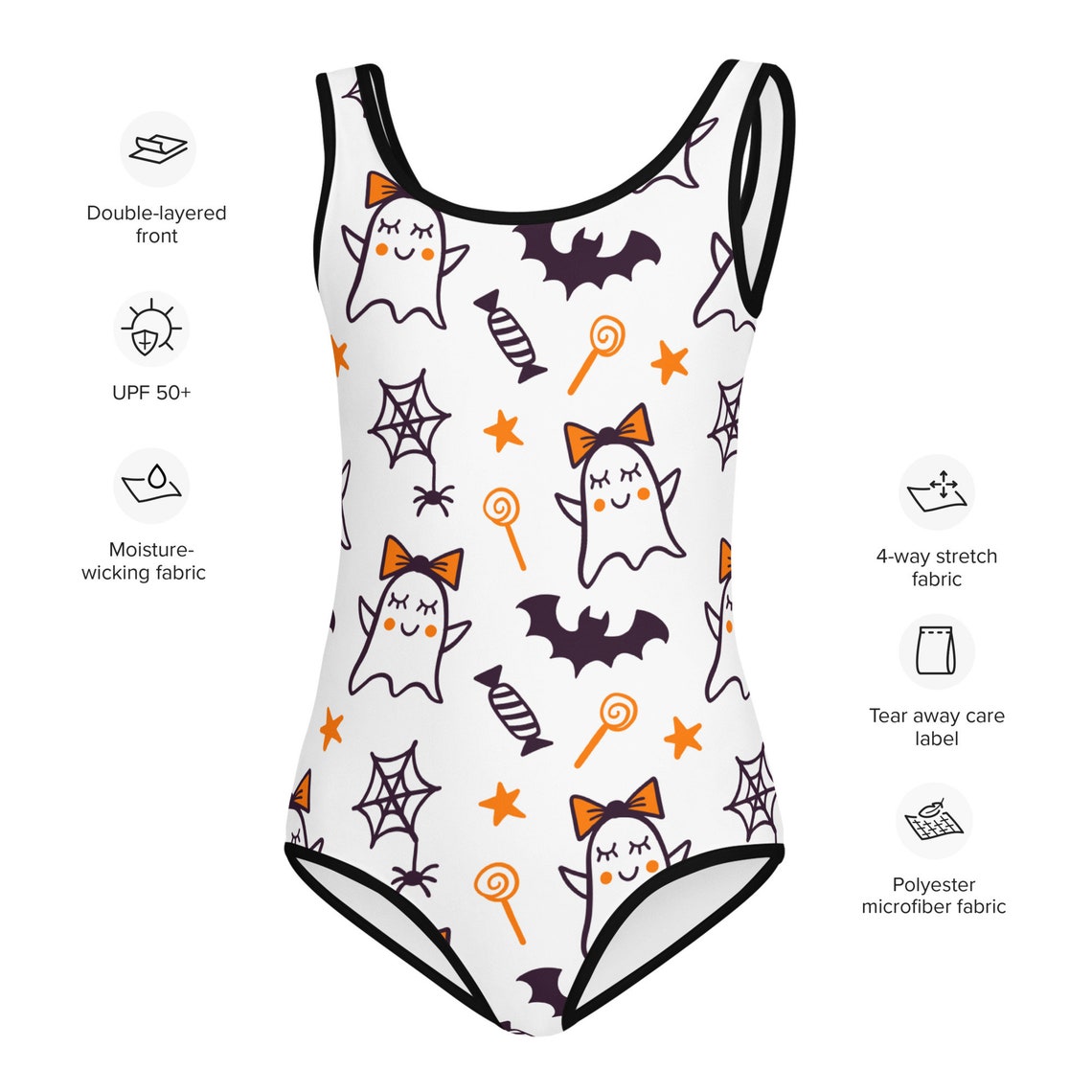 Girls Halloween Swimsuit, Halloween Aesthetic Youth Swimwear. Big Kid ...