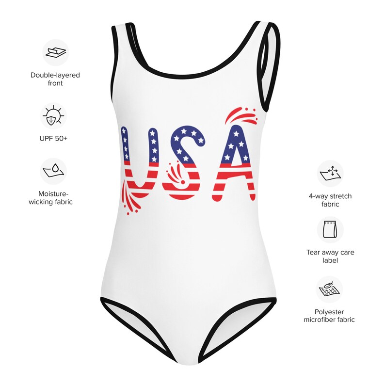 Kids USA Swimsuit Girls Red White and Blue Swim Wear 4th of July ...