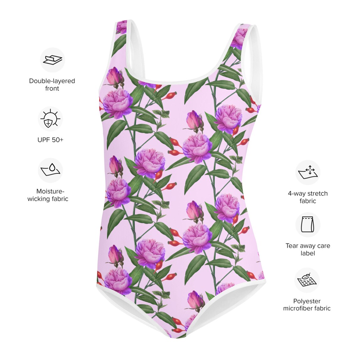 Girls Floral Swimwear Pink Purple Youth Swimsuit Mommy and Me - Etsy