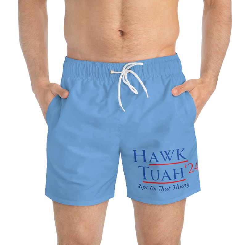 Hawk Tuah 24 Swim Trunks Mens, Guys Funny Swimsuit, Swimming Trunks ...
