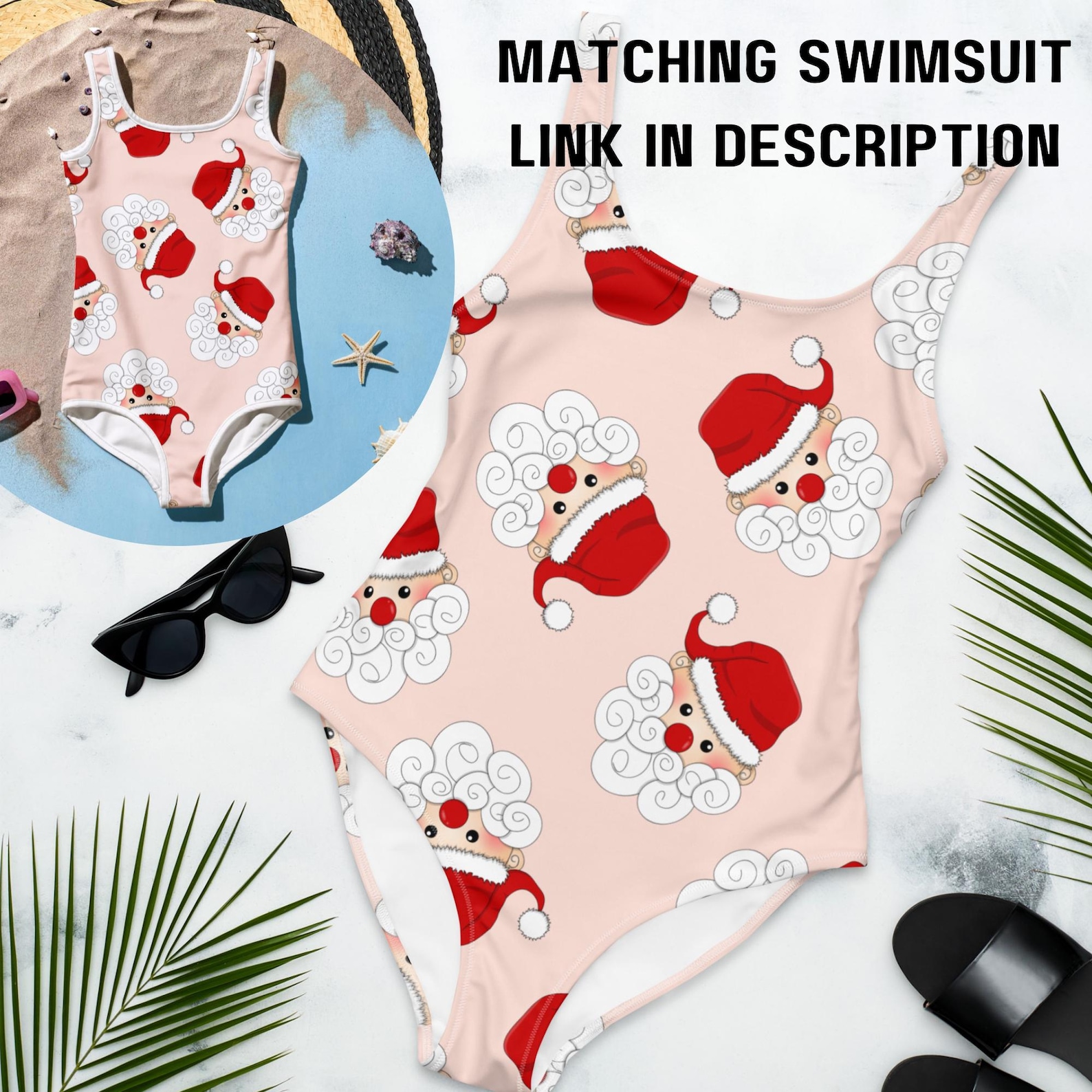Girls' Christmas Swimsuit: Pink Santa Beach Wear - Etsy