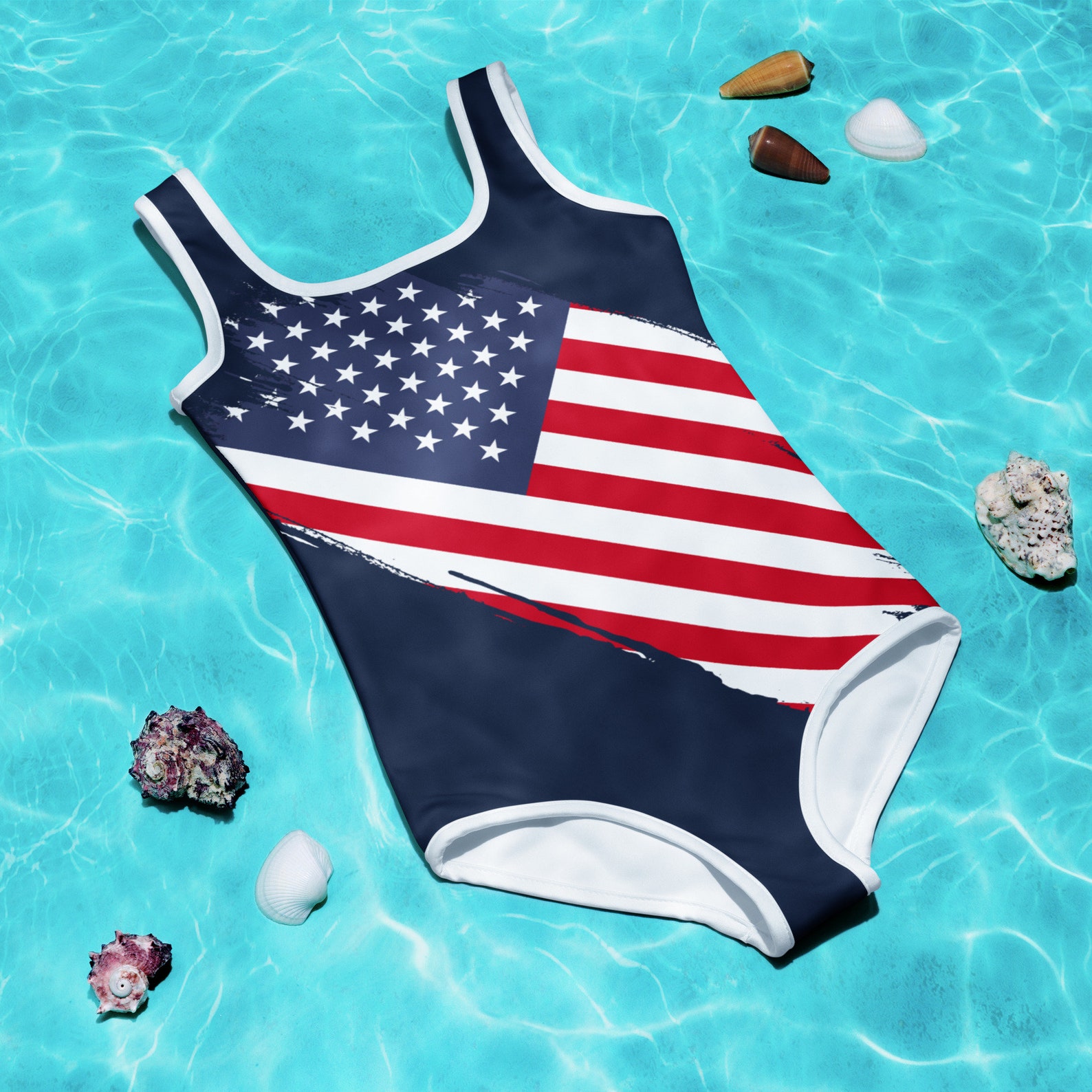 USA Rad White and Blue Kids Swimsuit, America Toddler Swimwear, 4th of ...
