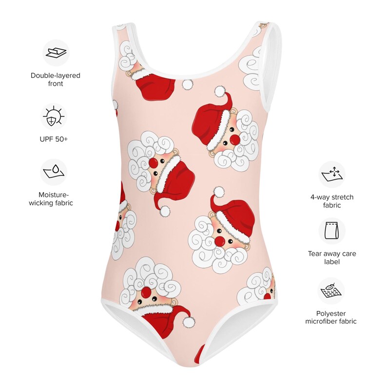 Girls' Christmas Swimsuit: Pink Santa Beach Wear - Etsy