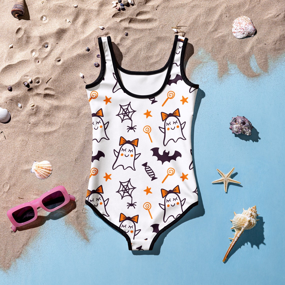 Girls Halloween Swimsuit, Halloween Aesthetic Youth Swimwear. Big Kid ...
