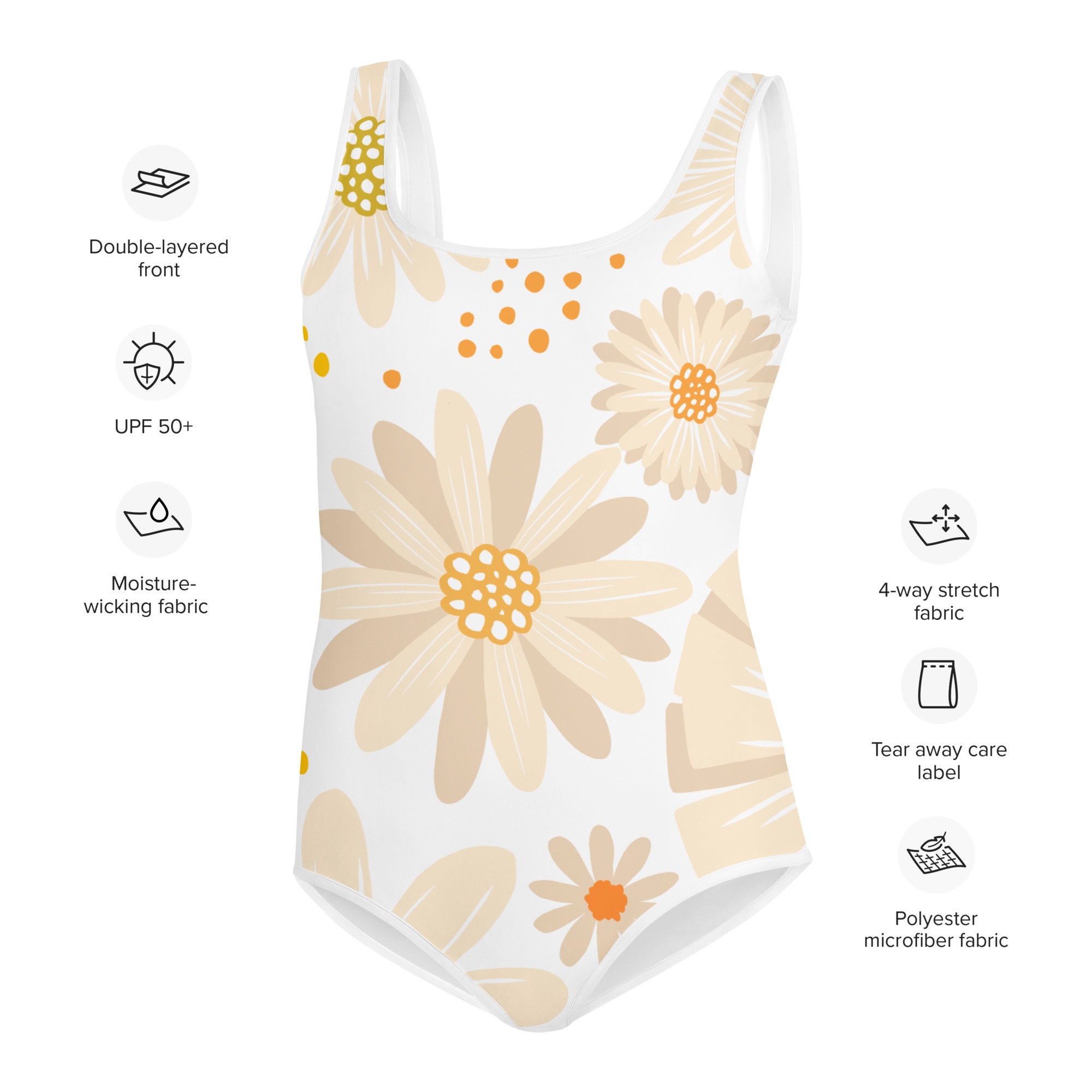 Floral Kids Swimsuit, Groovy Little Girls Swimwear, Daisy Floral ...