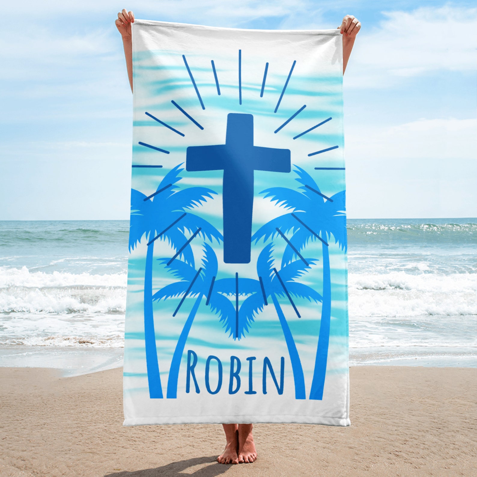 Personalized Cross Over Water Beach Towel, God Jesus Summer Gift, Cross ...
