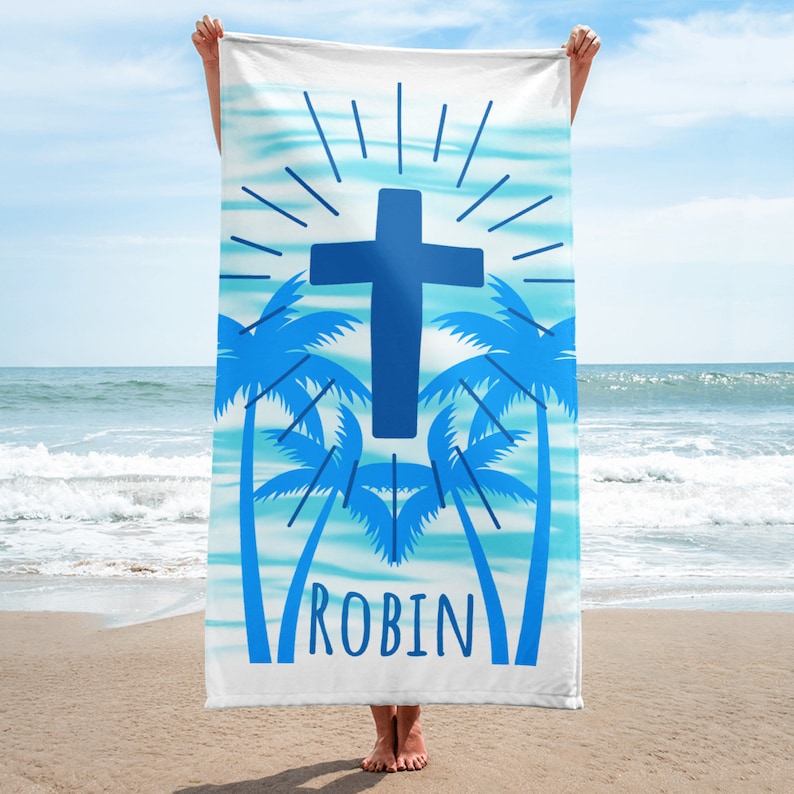 Personalized Cross Over Water Beach Towel, God Jesus Summer Gift, Cross ...