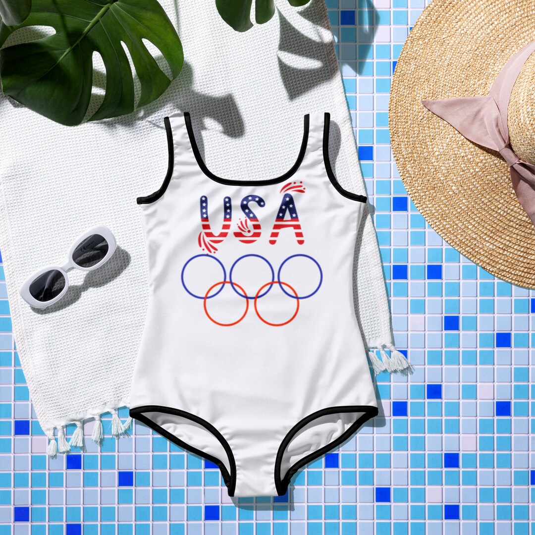 USA Girls Youth Swimsuit, American Flag Kid Swimwear, Let the Games ...