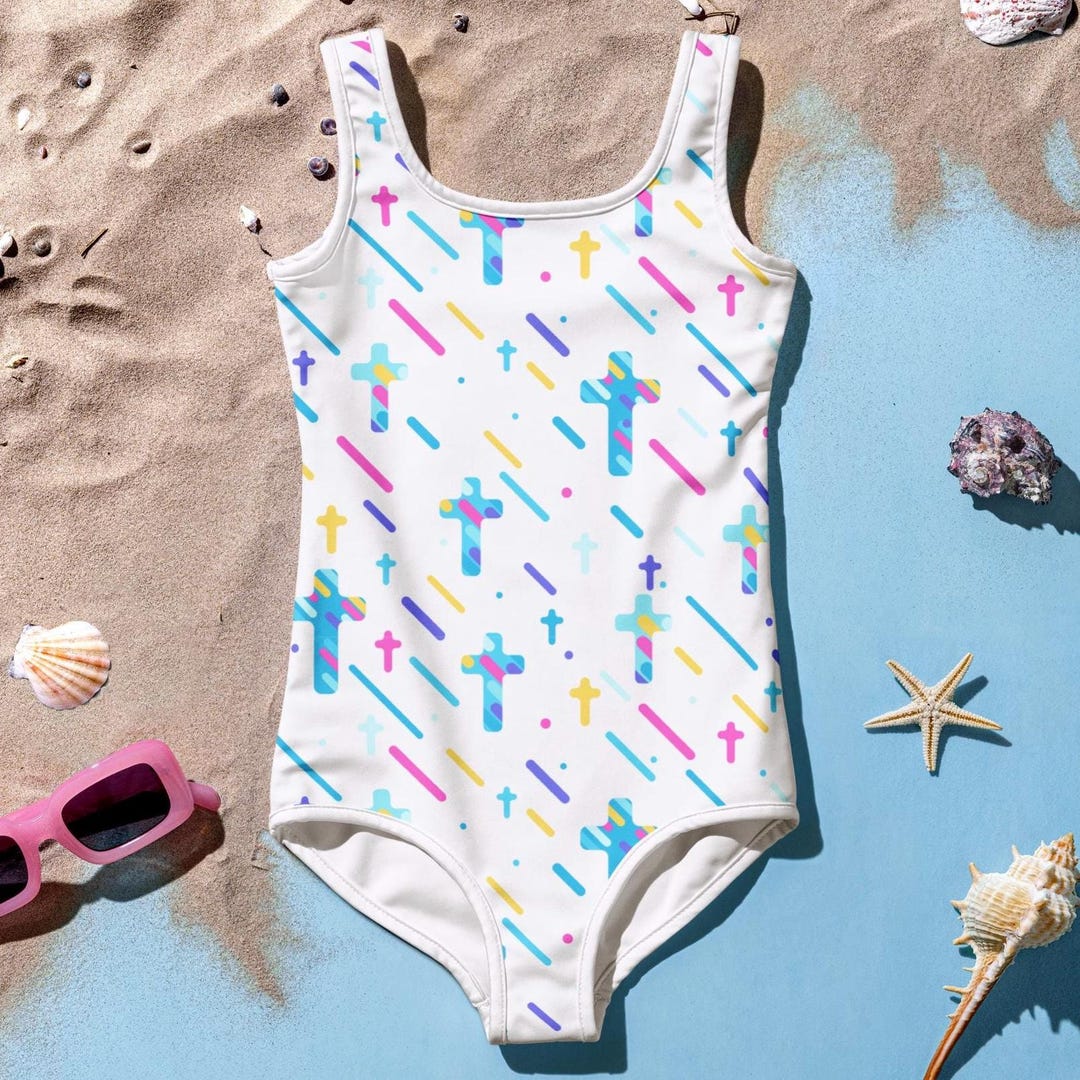 Girls Kids Cross Swimsuit, Religious Summer God Jesus Swimwear ...