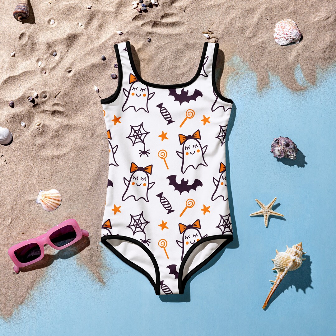 Girls Halloween Swimsuit, Halloween Aesthetic Youth Swimwear. Big Kid ...