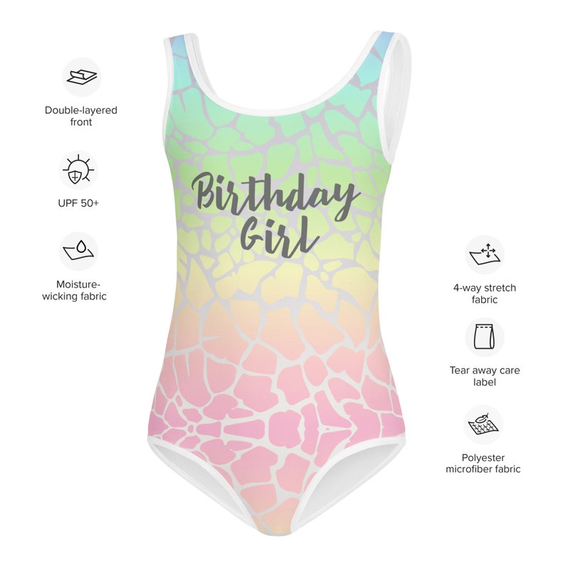 Personalized Birthday Girl Swimsuit: Multicolored Kids Swimwear - Etsy