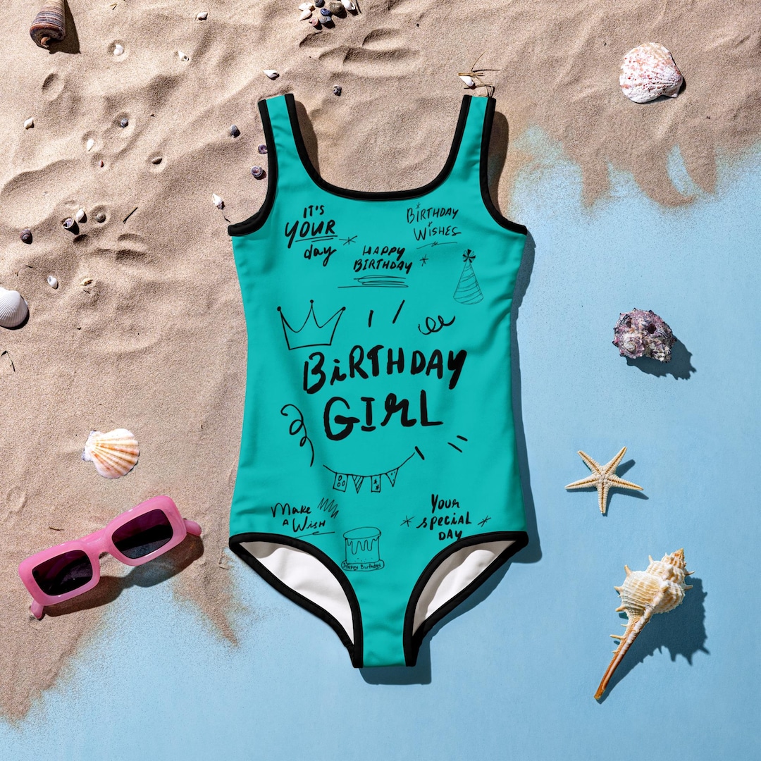 Personalized Birthday Girl Swimsuit: Custom Doodle Style Swimwear - Etsy