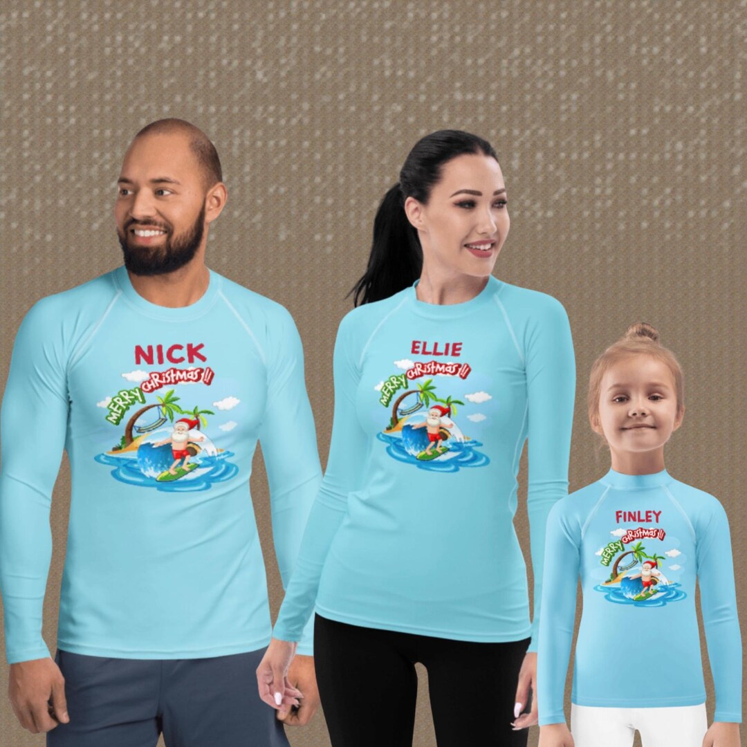 Matching Family Christmas Rash Guard • Surfing Santa Swim Shirts - Etsy