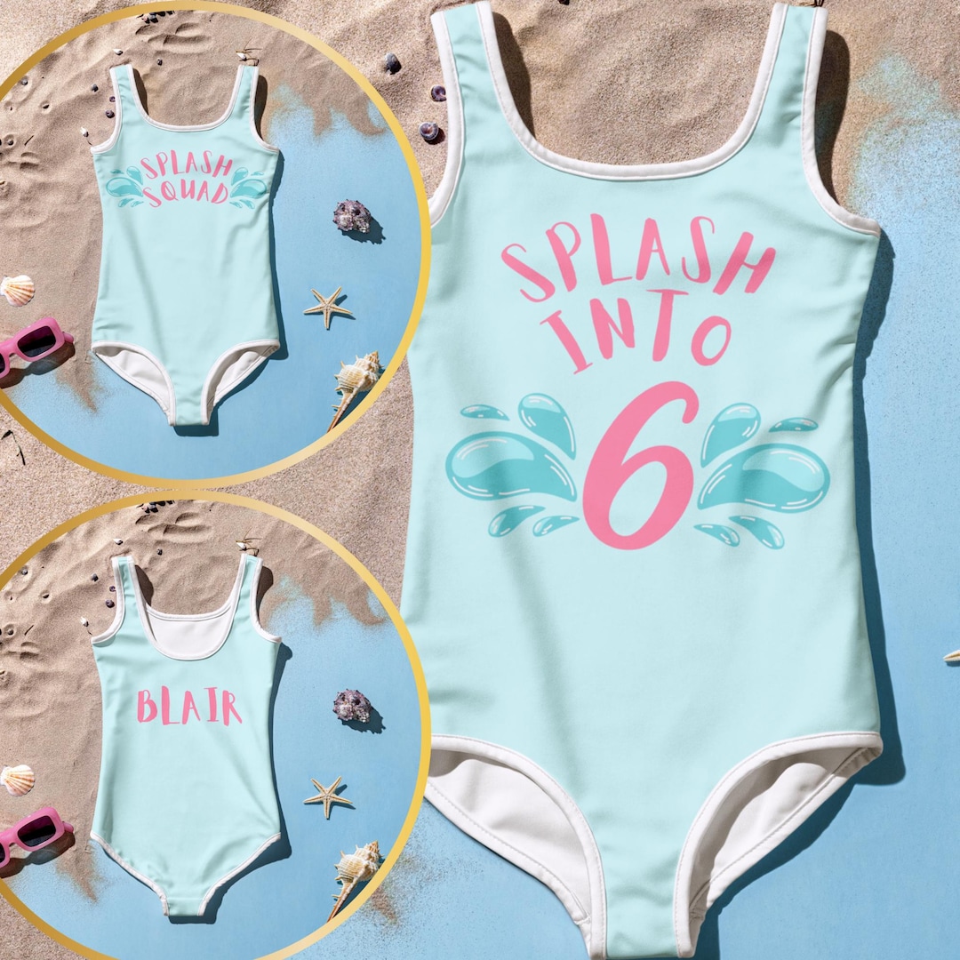 Personalized Girl Birthday Swimsuit: Custom Name & Age, Matching Squad ...
