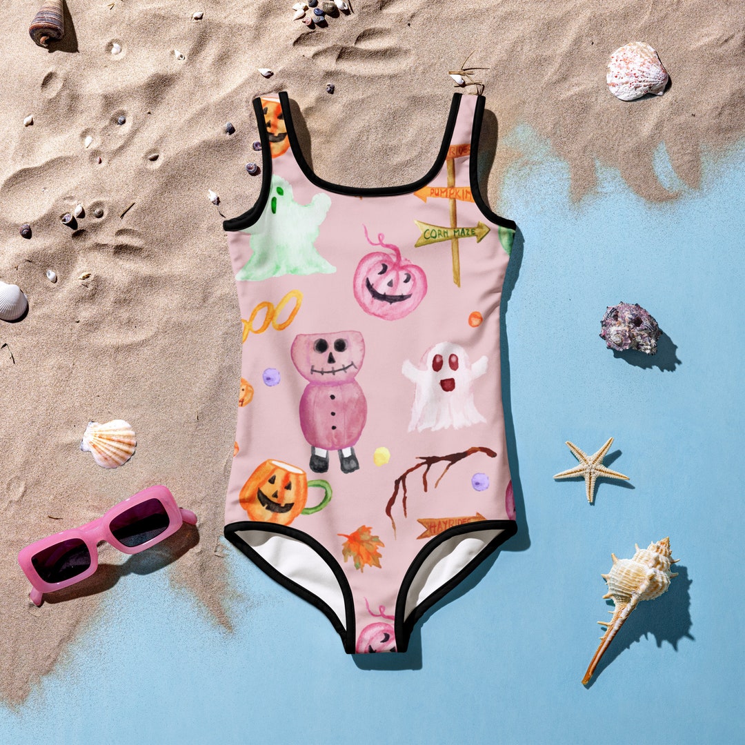 Girls Halloween Swimsuit: Pink Pumpkin Ghost Toddler Swimwear - Etsy
