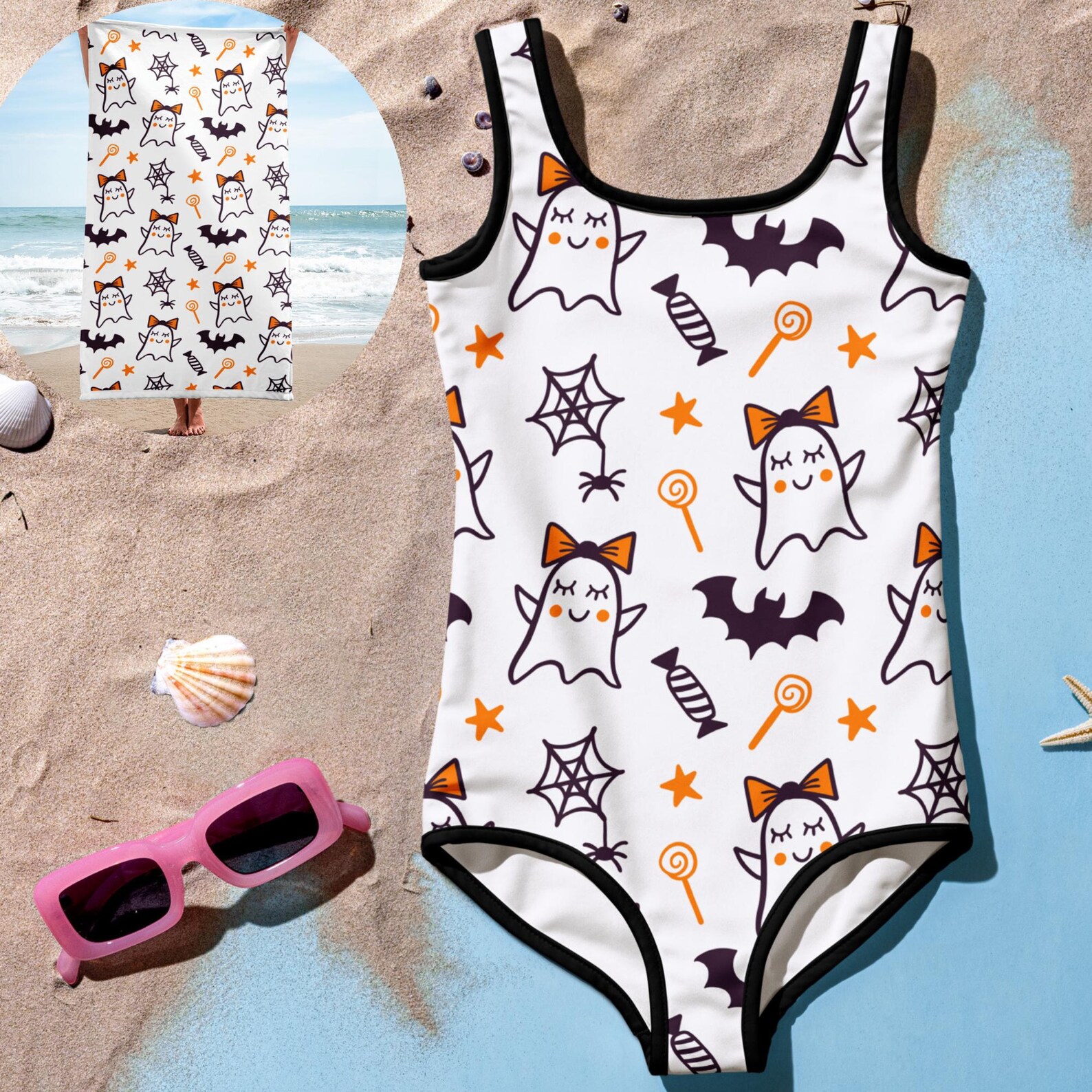 Girls Halloween Ghost Swimsuit, Spooky Toddler Beach Wear - Etsy