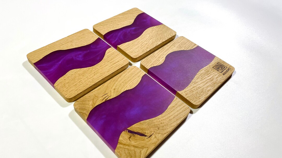 Set of 4 Resin Wood Coasters Purple Enjoy the Wood Drink - Etsy UK