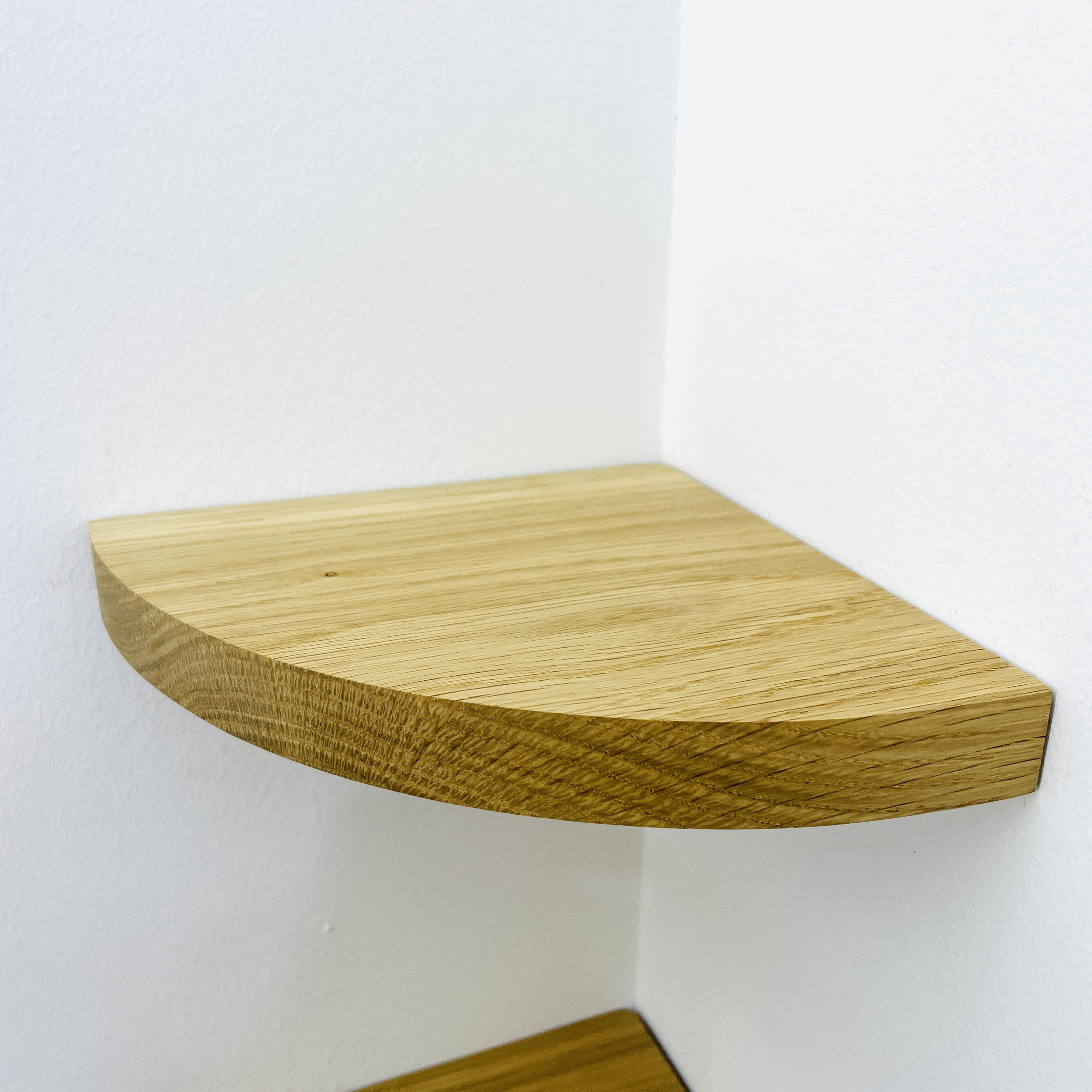 Set of 2 Oak Floating Corner Shelves Round Shape Oak Bathroom Furniture ...