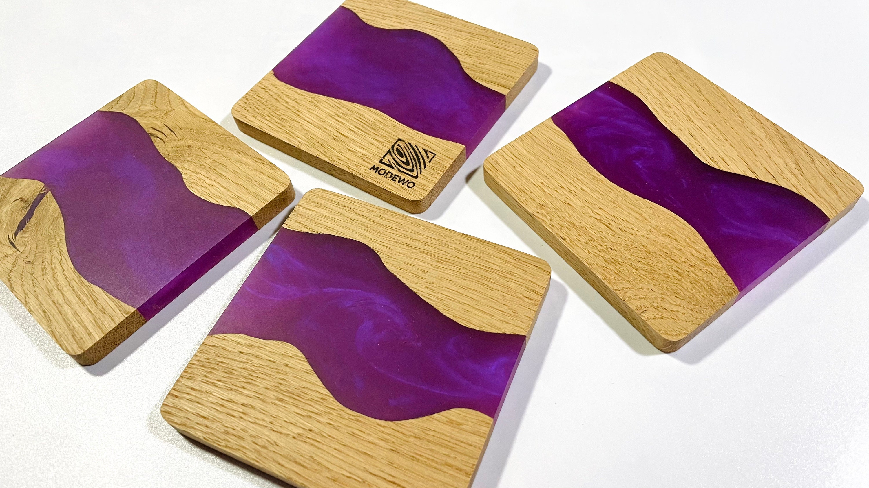 Set of 4 Resin Wood Coasters Purple Enjoy the Wood Drink - Etsy UK