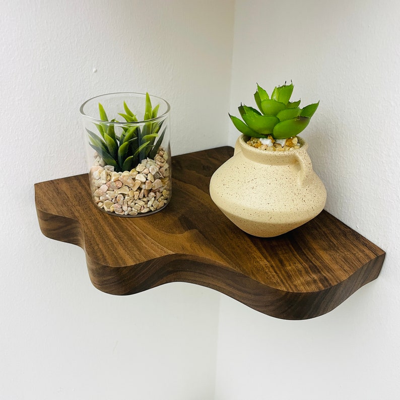 Walnut Floating Corner Shelf Wavy Shape Walnut Bathroom Furniture - Etsy