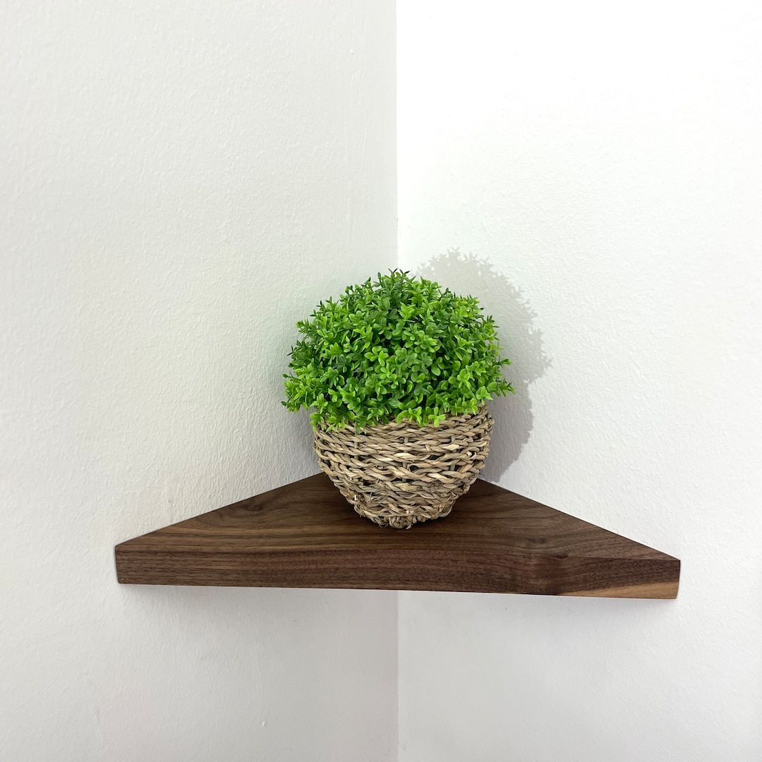 Walnut Corner Shelf Triangle-shaped Floating Shelf for Elegant Storage ...