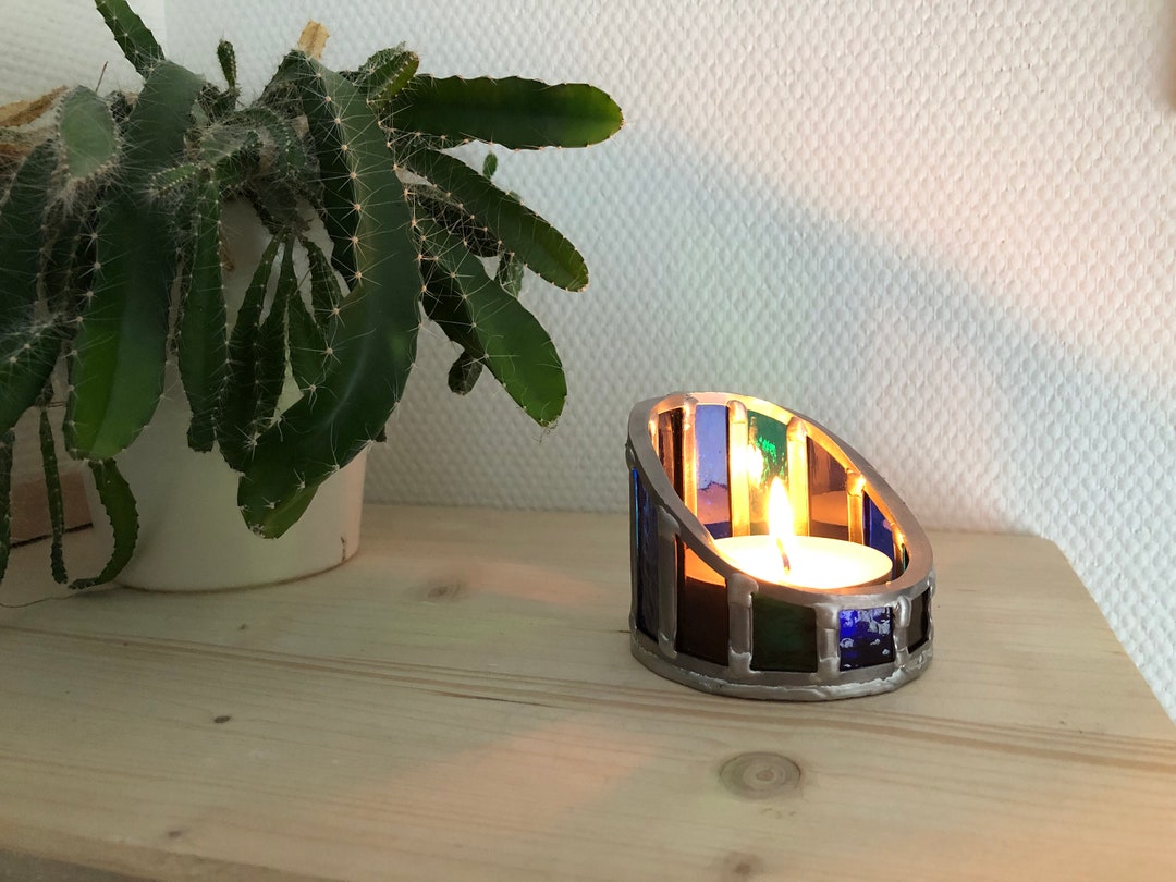 Unique Colored Stained Glass Tea Light Holder, Beautifully Handmade ...
