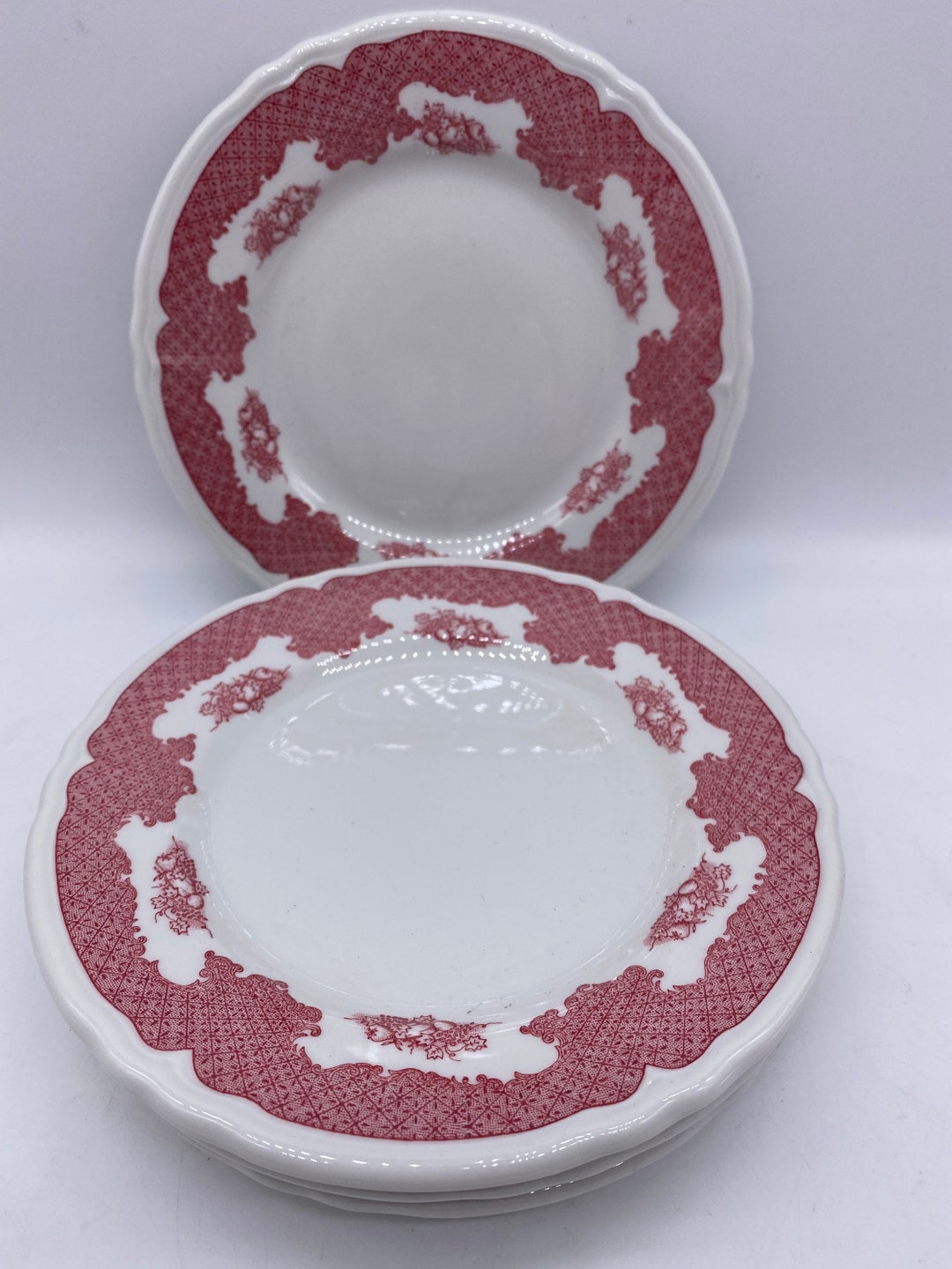 Vintage Shenango China Red Lattice and Fruit Restaurant Ware 7 Dessert ...