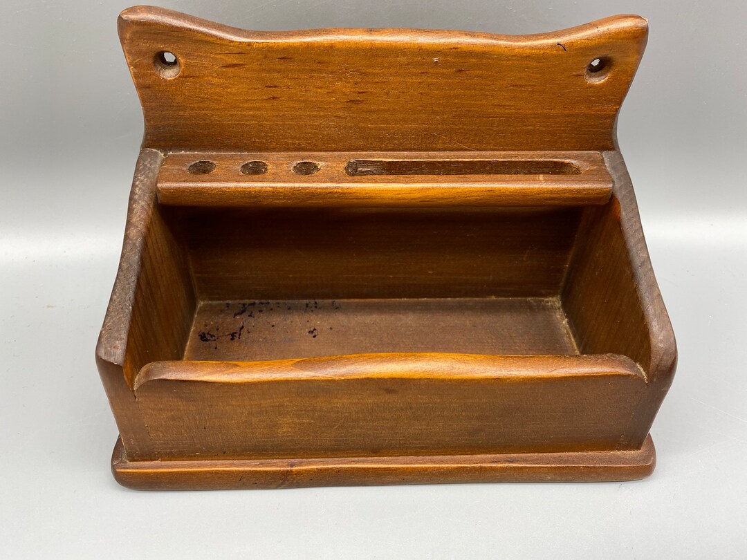 Vintage Wood Pen Pencil Notecard Wall or Desk Top Caddy Made - Etsy