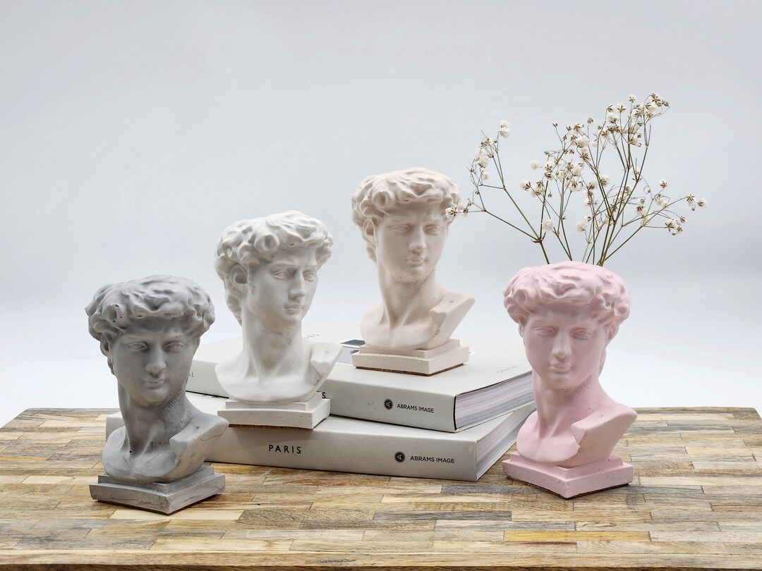 Cement David Bust Dry Flower Vase-david Statue Head Vase-makeup Brush ...