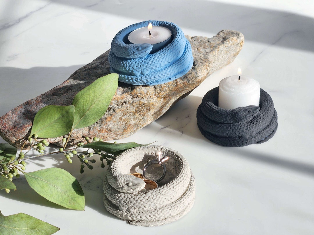 Concrete Snake Tea Light Candle Holder-spooky Cement Coiled Snake Decor ...