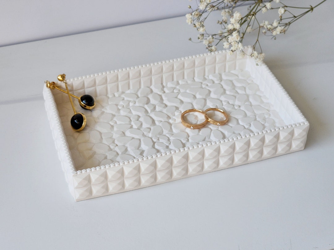 White Decorative Rectangle Tray for Dresser Trinket Tray Jesmonite ...