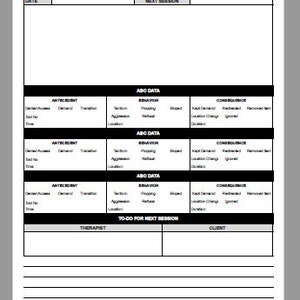 ABC Data Sheet, ABA Digital Download, Aba Session Notes, Aba Therapy ...