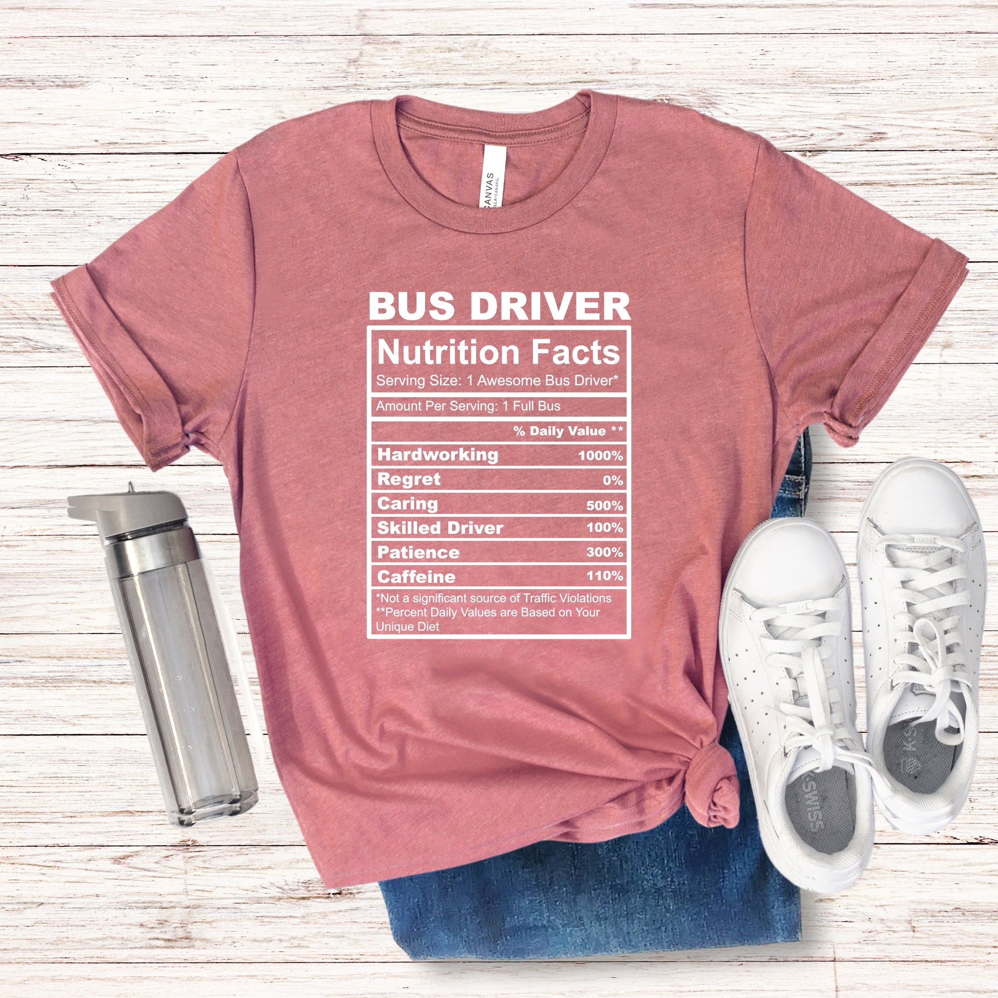 Bus Driver Nutrition Facts Shirt, Funny Bus Driver Gift, School Bus ...