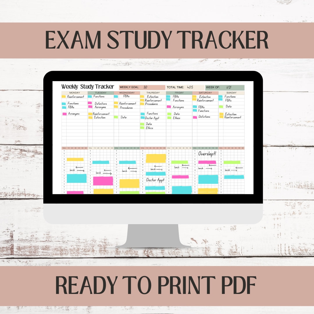 Weekly Study Tracker Printable, ABA Exam Study Planner, Therapist ...