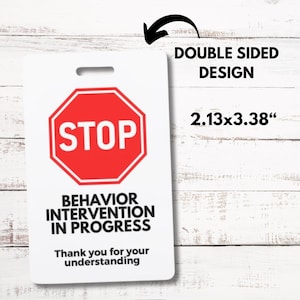 Stop Sign Badge, Behavior Intervention in Progress Badge Card, Special ...
