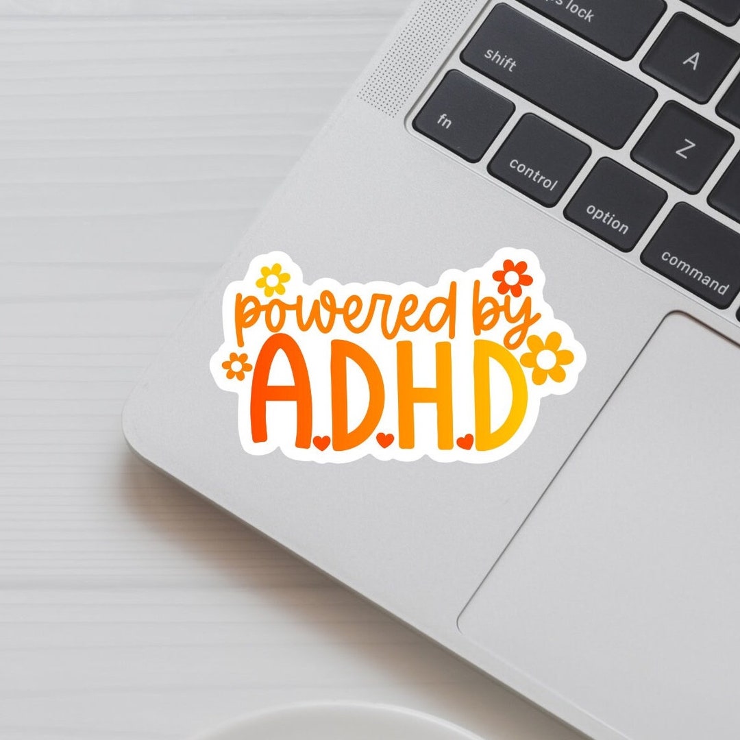 Powered by ADHD Sticker, ADHD Sticker, Funny ADHD Sticker, Adhd Laptop Sticker, Adhd Water ...