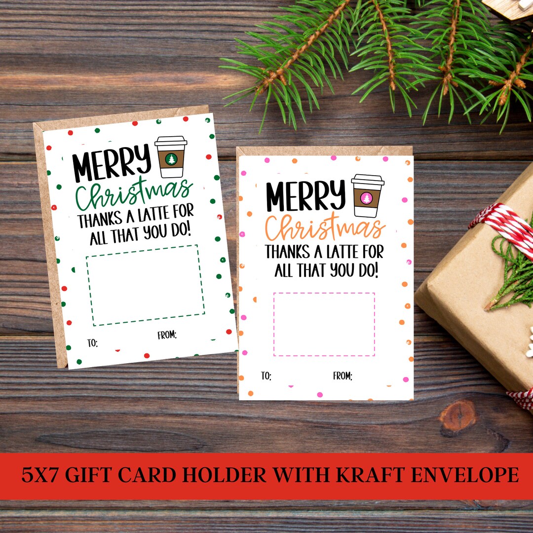 Thanks A Latte Christmas Card, Coffee Gift Card Holder, Coffee Lover ...