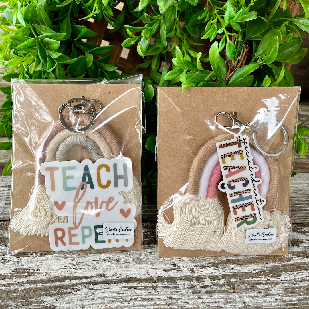 Teacher Appreciation Gift Set, Boho Rainbow, Macrame Keychain ...
