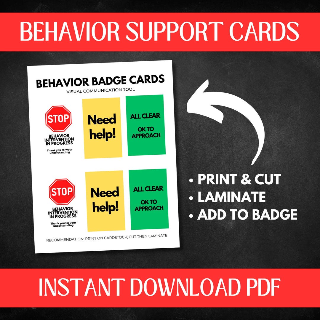 Stop Behavior Support Badge Cards, Communication Cards for Behavior ...