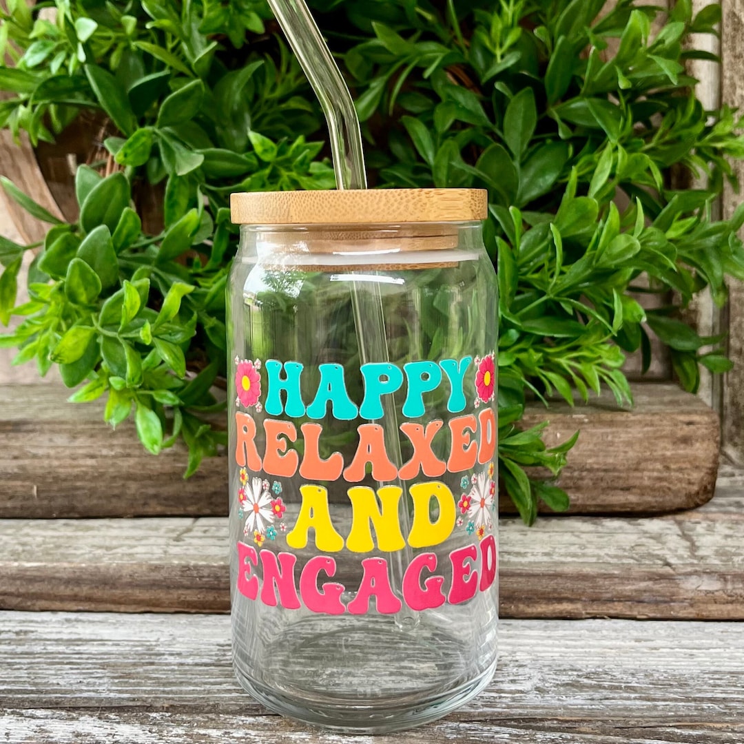 Happy Relaxed Engaged Glass Cup, ABA Tumbler, ABA Cup, Aba Therapist ...