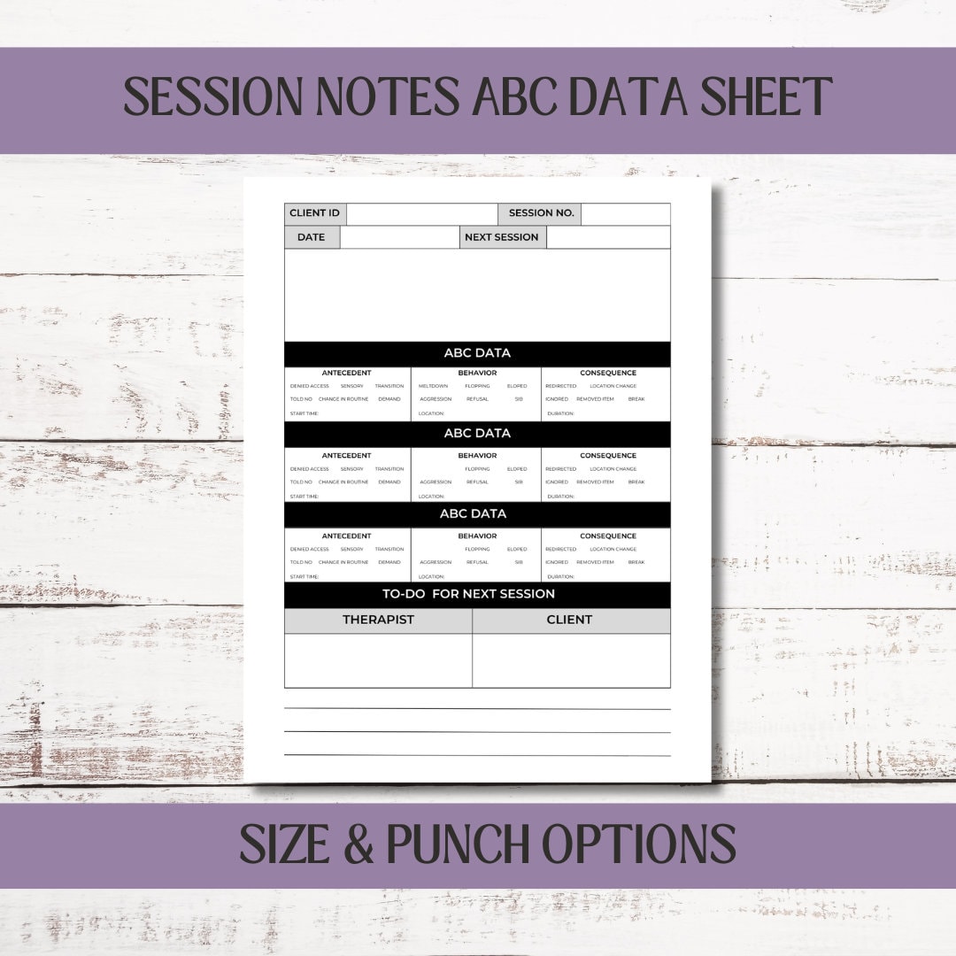 ABA Data Session Notes, ABC Data Log, Therapy Session Note, Aba Therapy ...