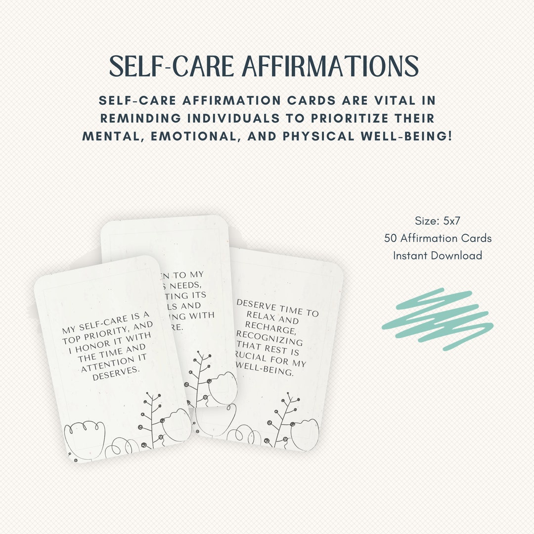 Self Care Affirmation Cards for Adults, Digital Affirmation Card ...