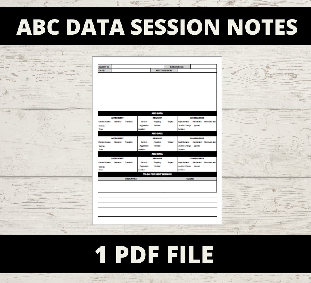ABC Data Sheet, ABA Digital Download, Aba Session Notes, Aba Therapy ...